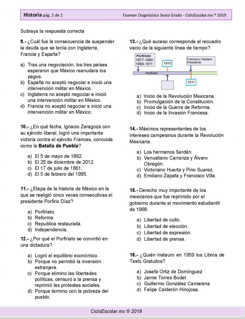 Examen DiagnÓstico Sexto Grado 2019 2020página14 Imagenes Educativas 7449