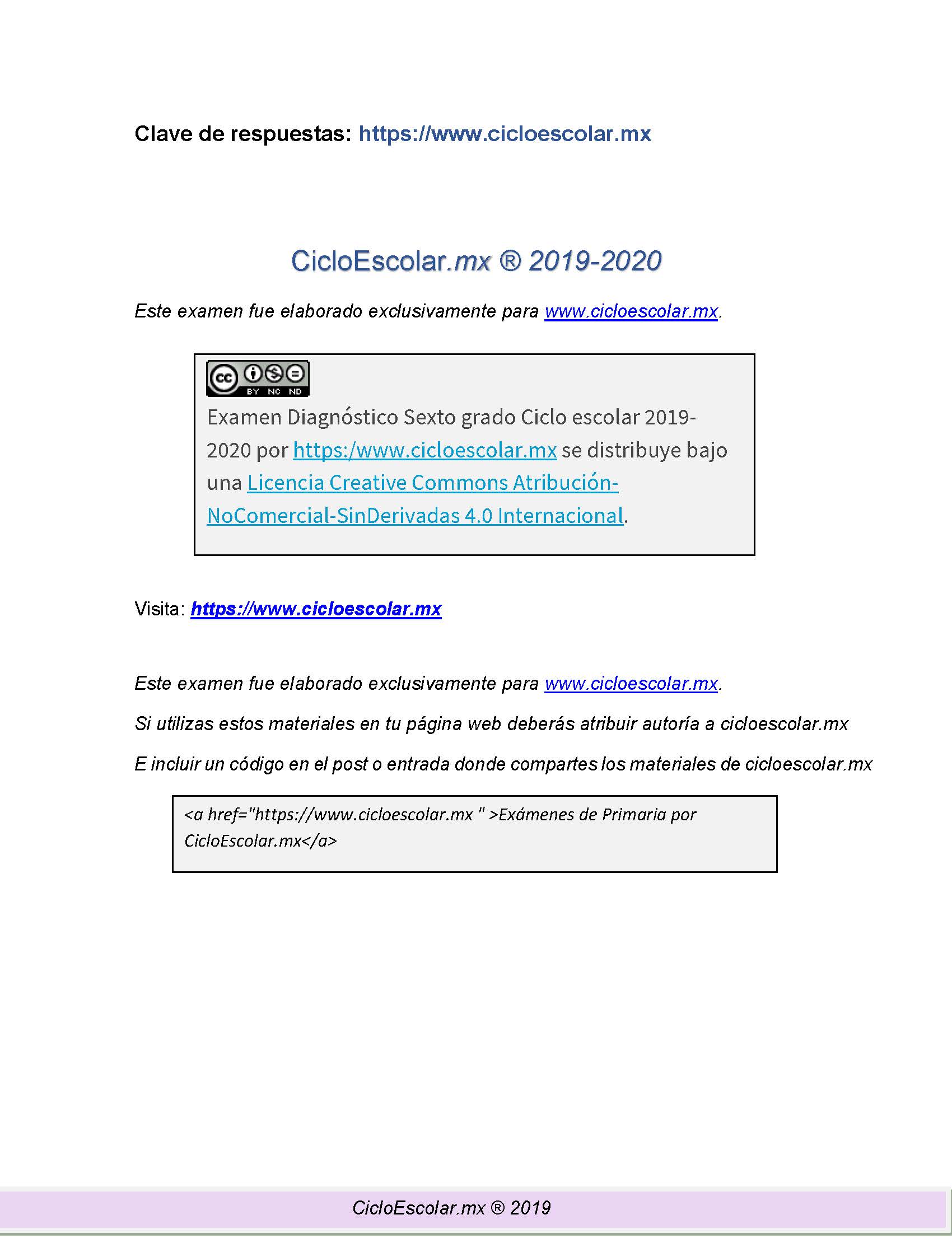 Examen DiagnÓstico Sexto Grado 2019 2020página17 Imagenes Educativas 7663