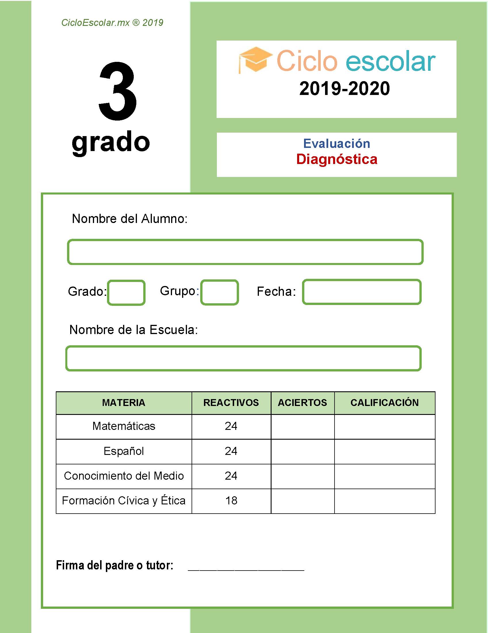 Examen DiagnÓstico Tercer Grado 2019 2020 Página 01 Imagenes Educativas