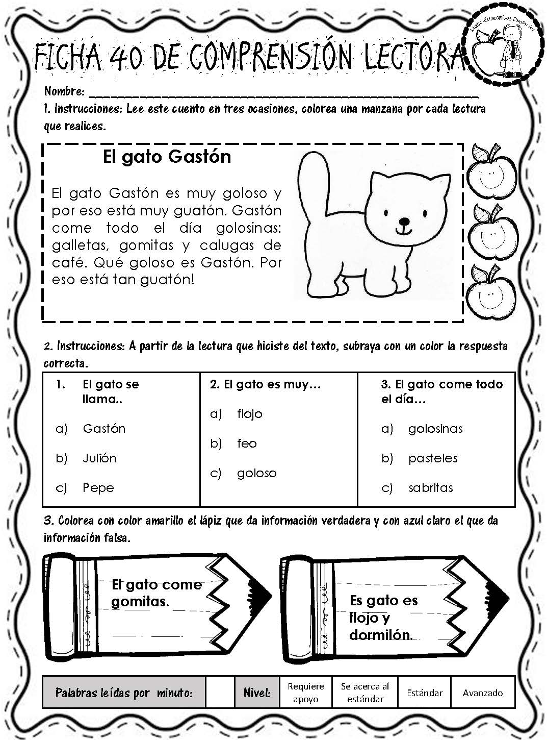 FICHAS DE COMPRENSIÓN LECTORA PARA NIÑOS - Imagenes Educativas