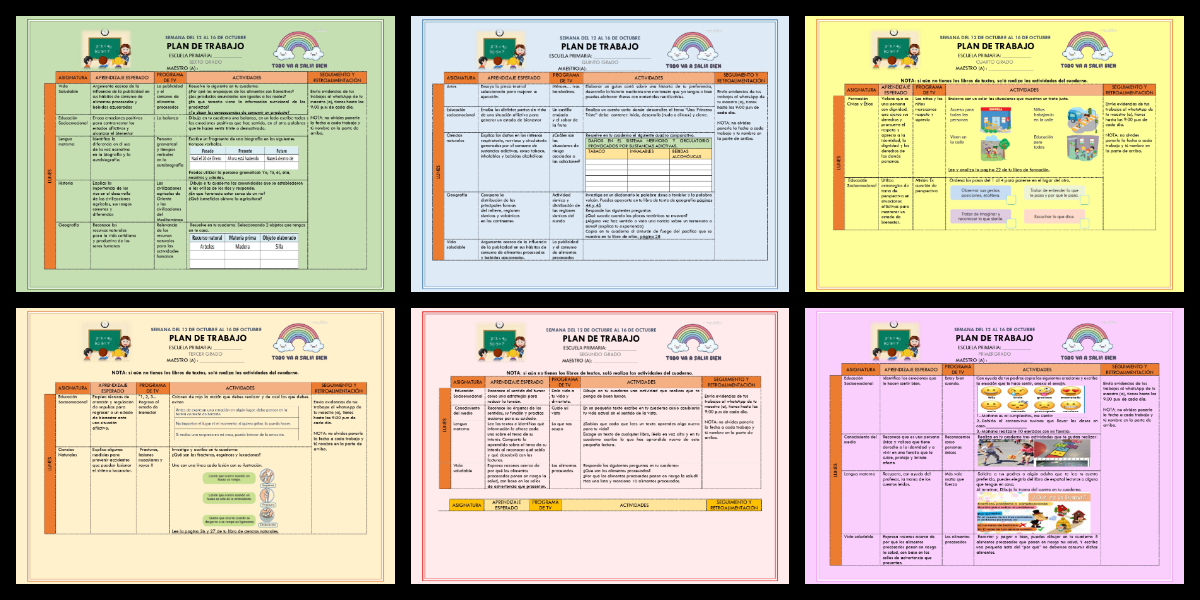 PLAN DE TRABAJO SEMANA 8 DEL 12 AL 16 DE OCTUBRE TODOS LOS GRADOS Y ...