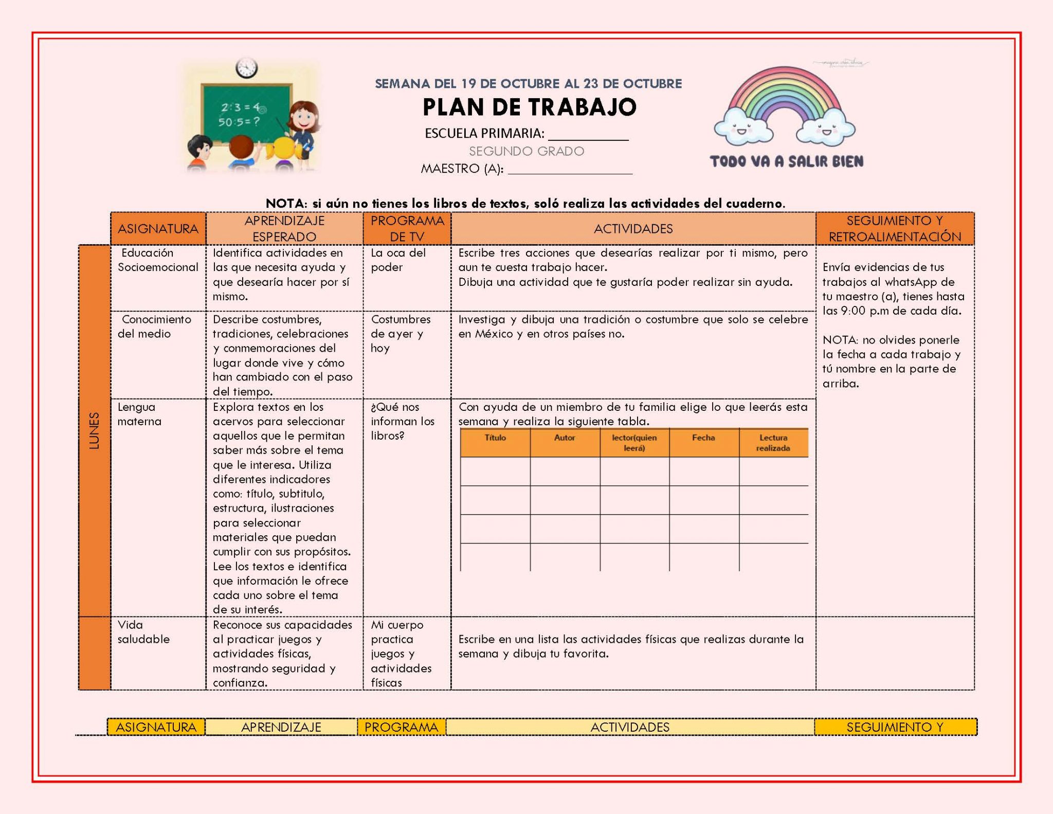 PLAN DE TRABAJO SEMANA 9 DEL 19 AL 23 OCTUBRE TODOS LOS GRADOS Y ...