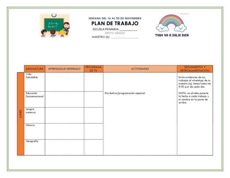 EDITABLE PLAN DE TRABAJO SEMANA 13 DEL 16 AL 20 de NOVIEMBRE TODOS LOS ...
