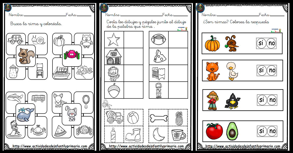 Actividad de conciencia fonológica con palabras que riman - Imagenes ...