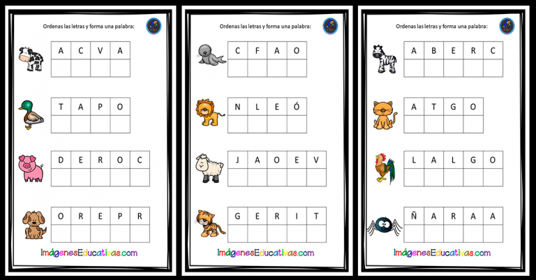 Lectoescritura con vocabulario de animales: Ordena las letras ...