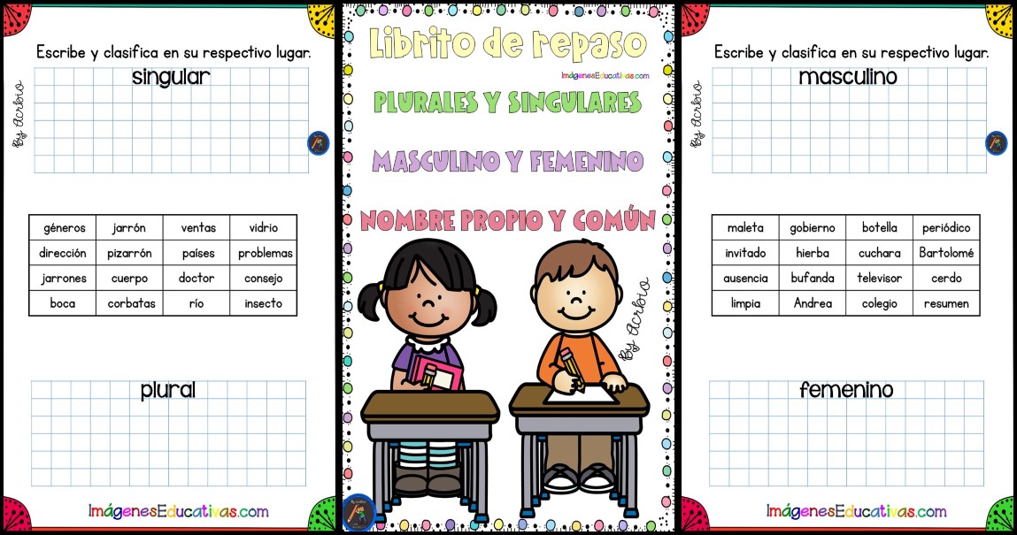 MI CUADERNO DE REPASO: SINGULAR/PLURAL, PROPIO-COMÚN Y MASCULINO ...