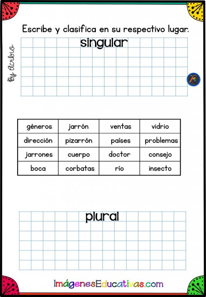 MI CUADERNO DE REPASO SINGULAR PLURAL Y MASCULINO FEMENINO (2 ...
