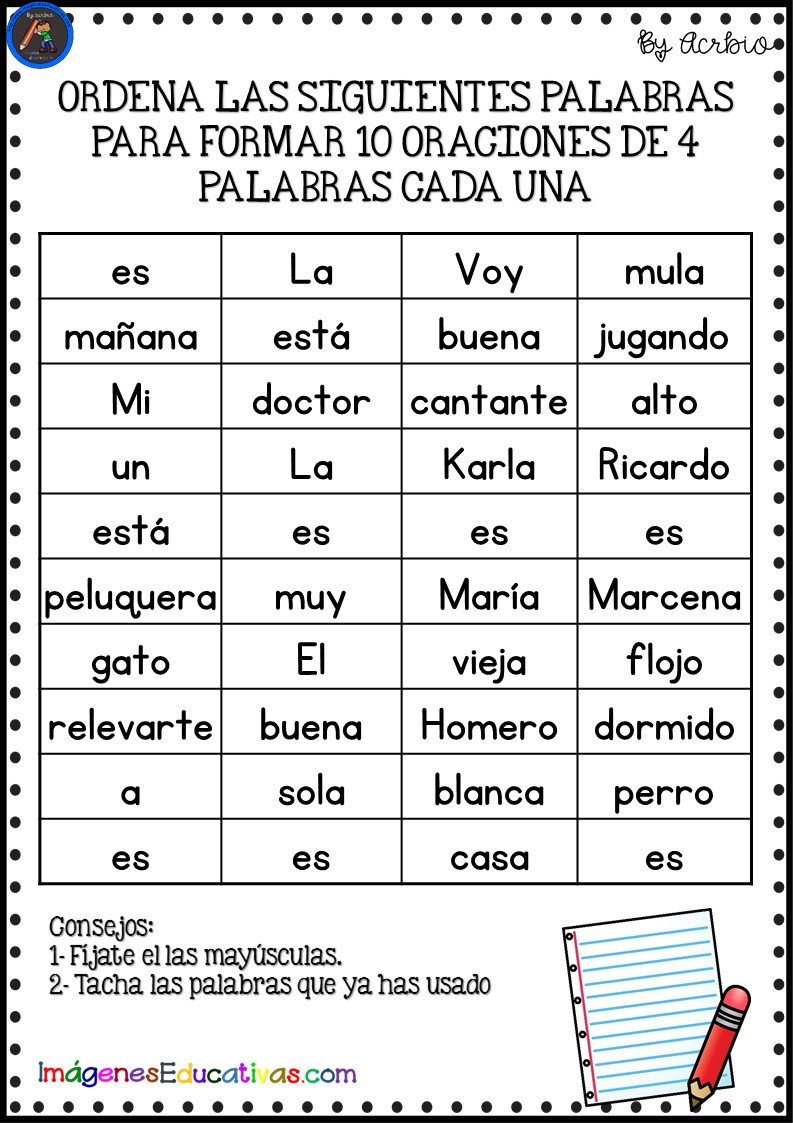 Ordenamos Palabras Para Formar Oraciones Imagenes Educativas