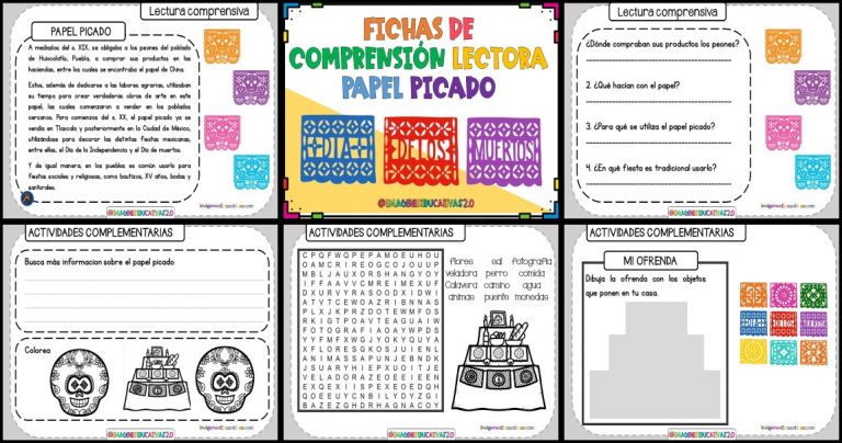 FICHAS DE COMPRENSIÓN LECTORA PAPEL PICADO DÍA DE MUERTOS - Imagenes ...