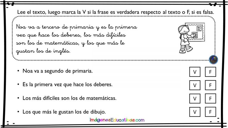 EJERCICIO DE COMPRENSIÓN LECTORA: VERDADERO O FALSO - Imagenes Educativas