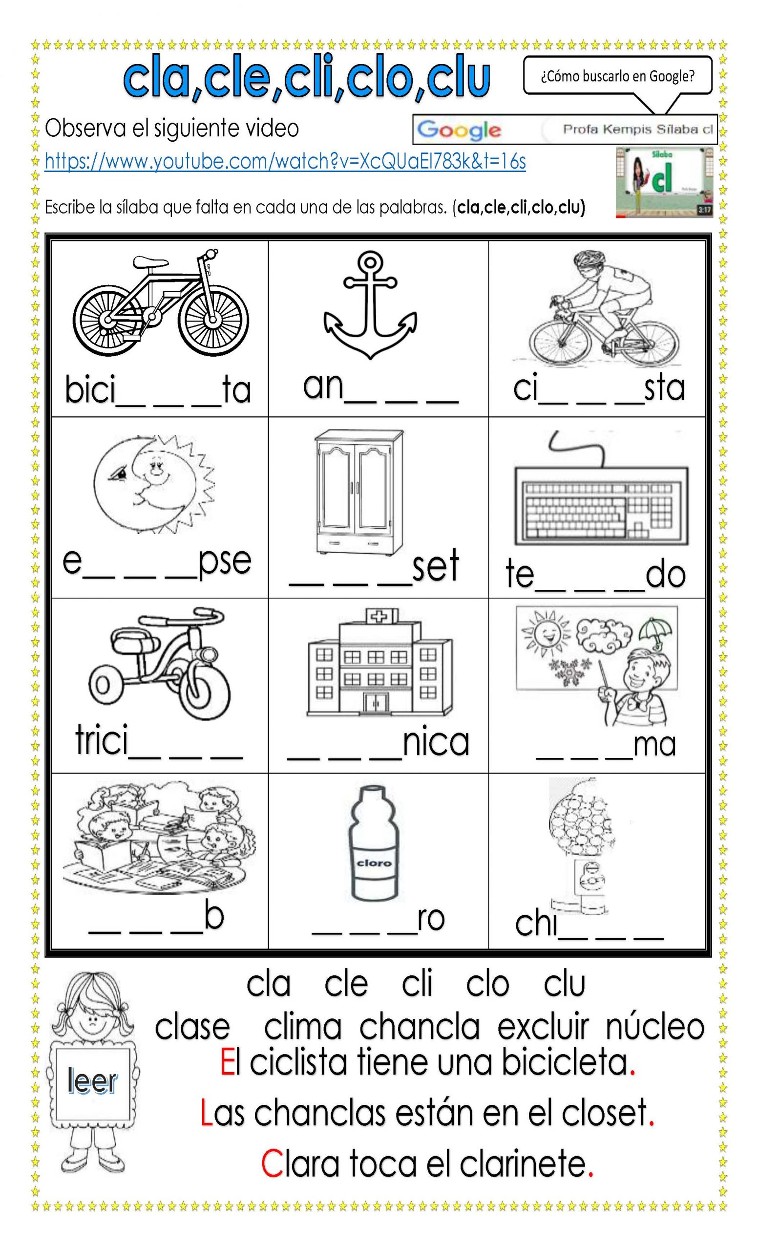 Sílabas Cla Cle Cli Clo Clu 78 Actividades De Escritura 41 Off