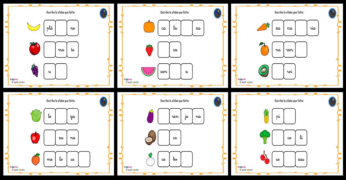 LAS SÍLABAS PERDIDAS DE FRUTAS Y VERDURAS - Imagenes Educativas