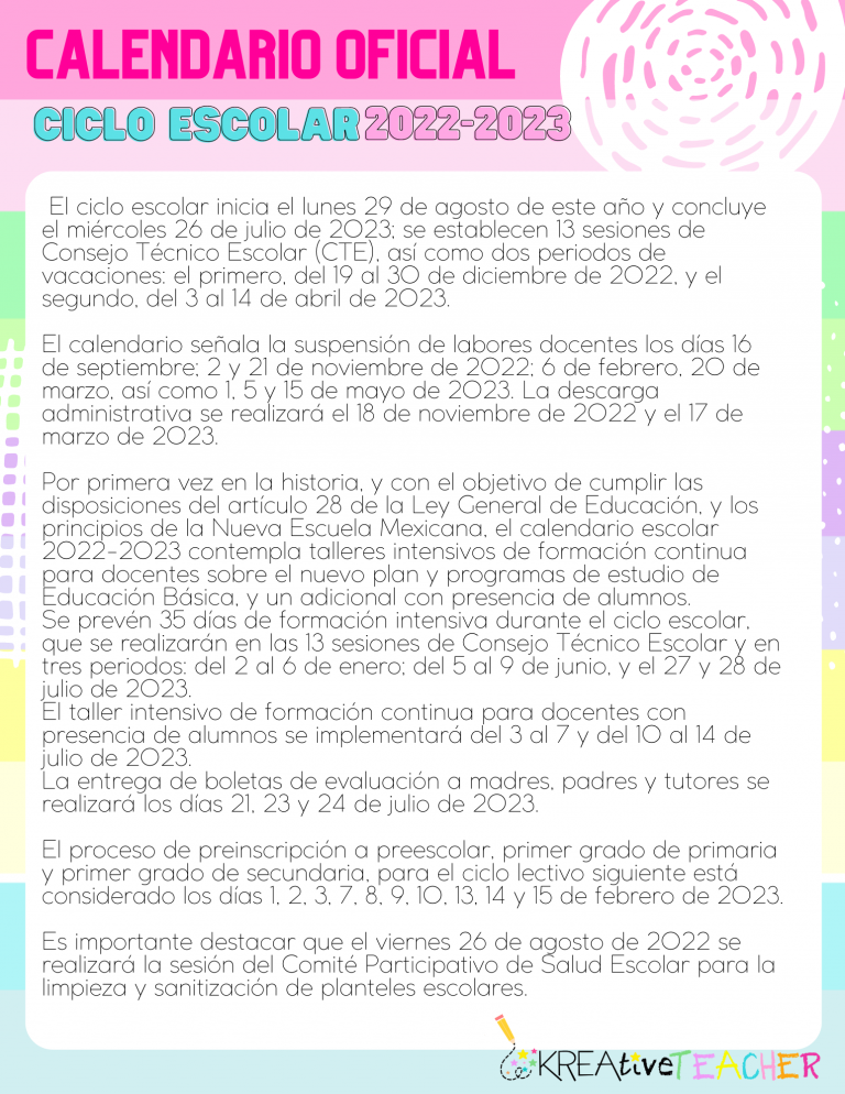 CALENDARIO ESCOLAR 2022-2023 SEP - Imagenes Educativas