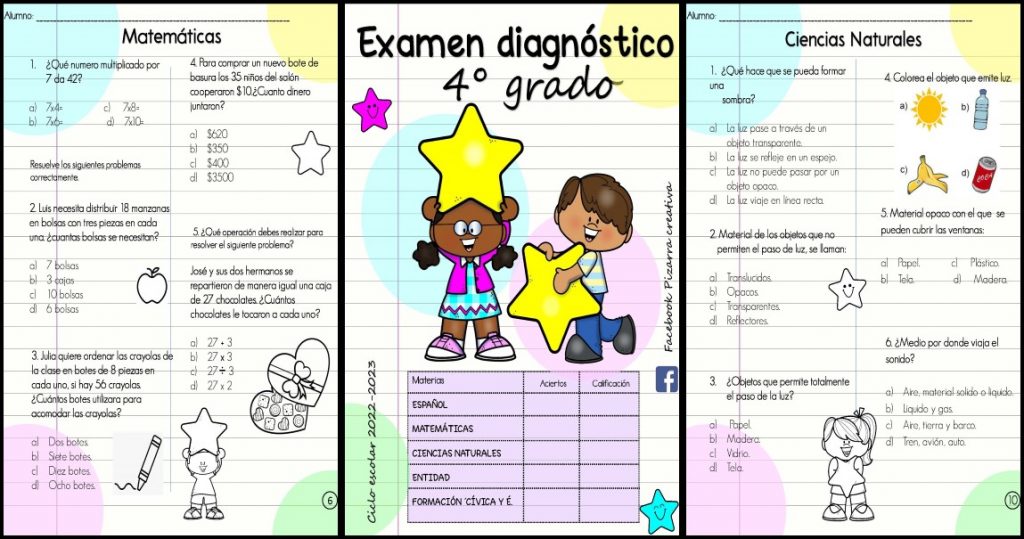 EXAMEN DIAGNÓSTICO PARA 4°GRADO Y 4º DE PRIMARIA - Imagenes Educativas