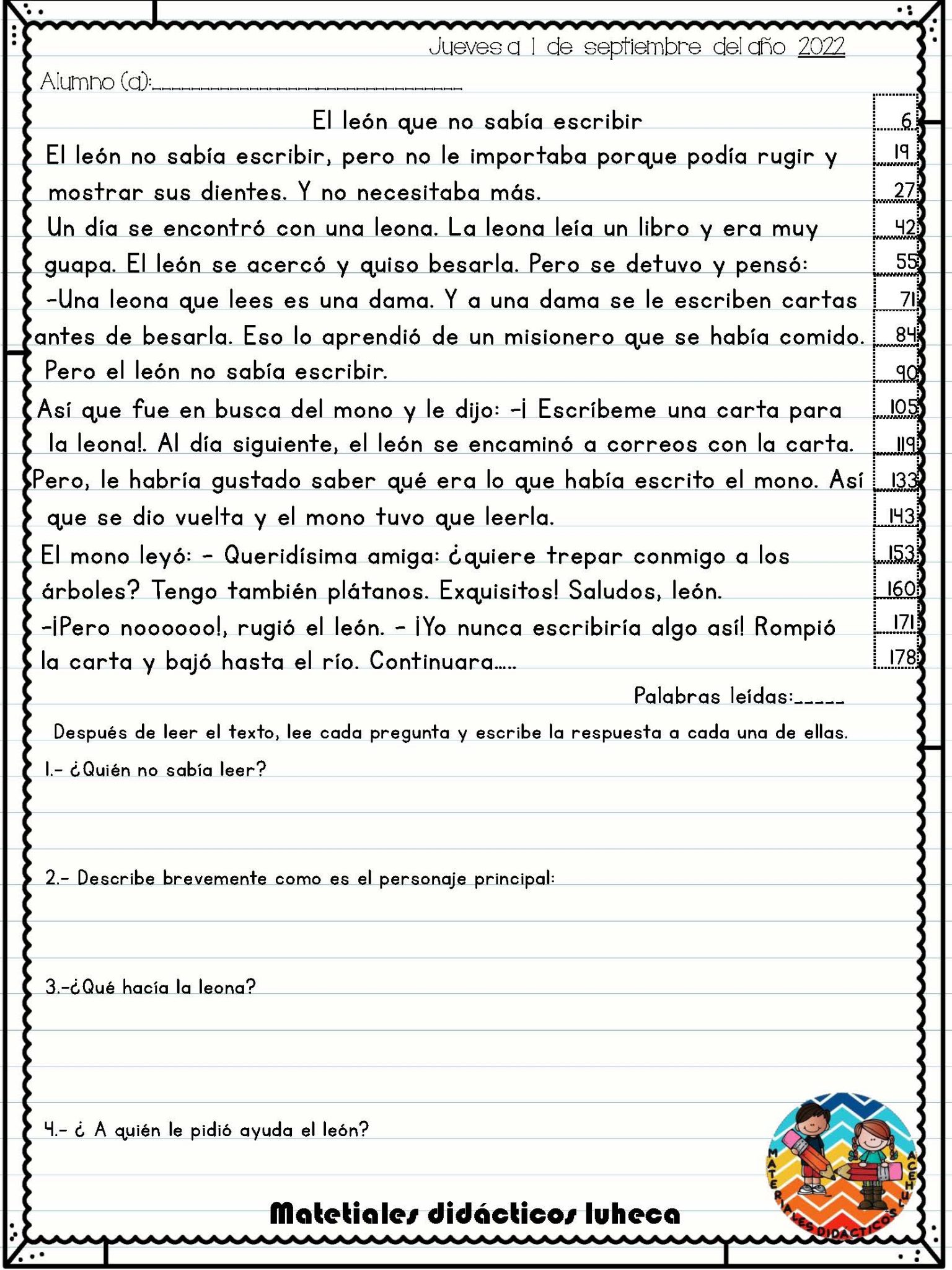 COMPRENSIÓN LECTORA PARA SEPTIEMBRE - Imagenes Educativas