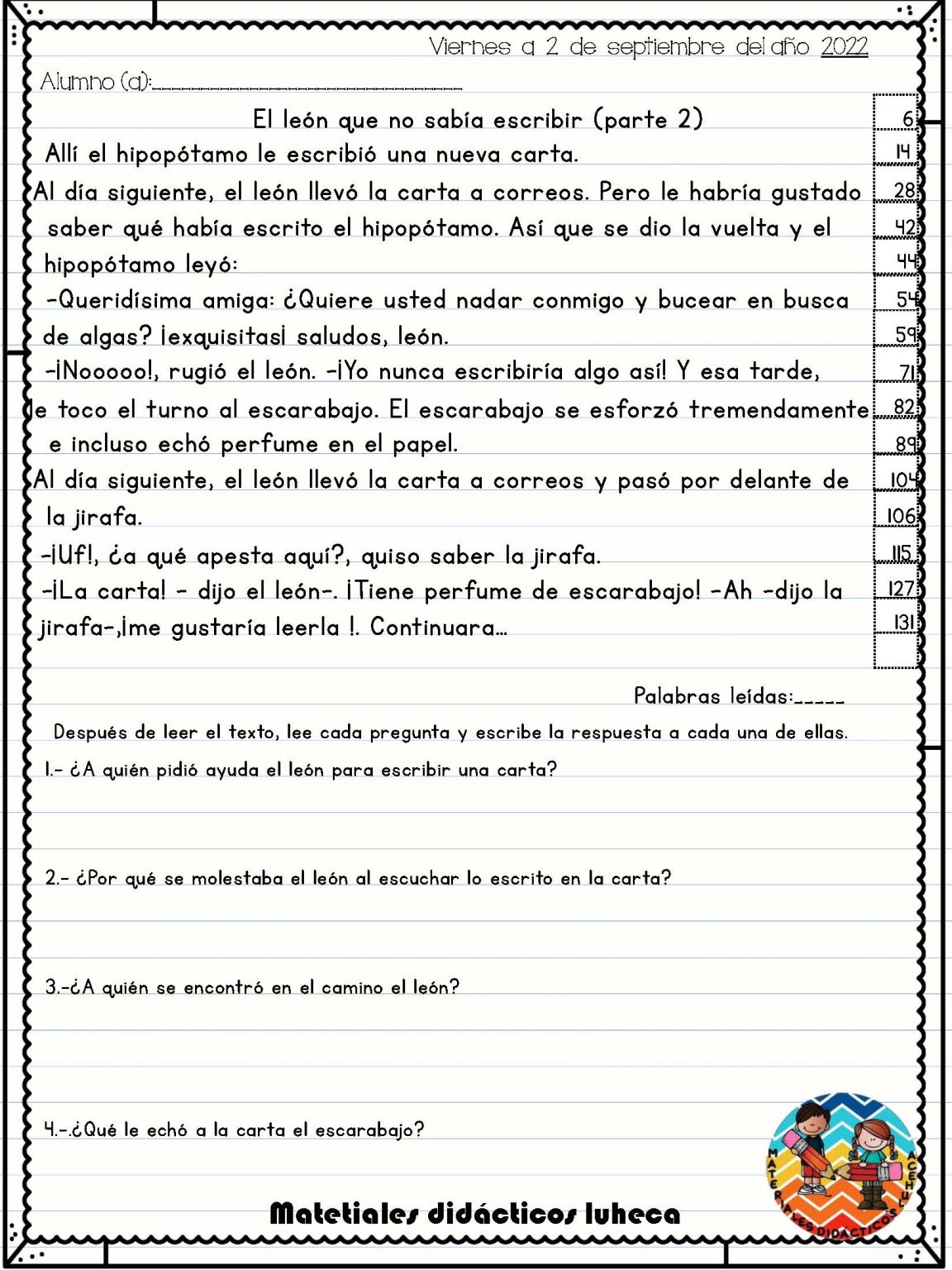 COMPRENSIÓN LECTORA PARA SEPTIEMBRE - Imagenes Educativas