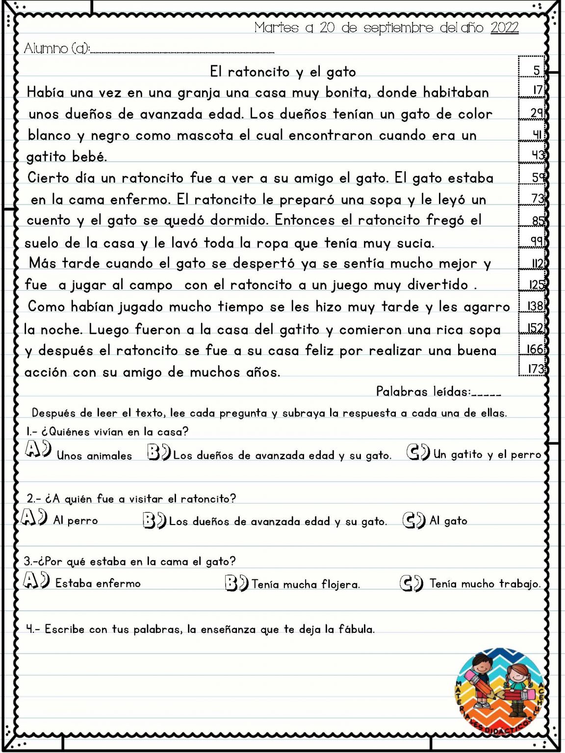 COMPRENSIÓN LECTORA PARA SEPTIEMBRE - Imagenes Educativas