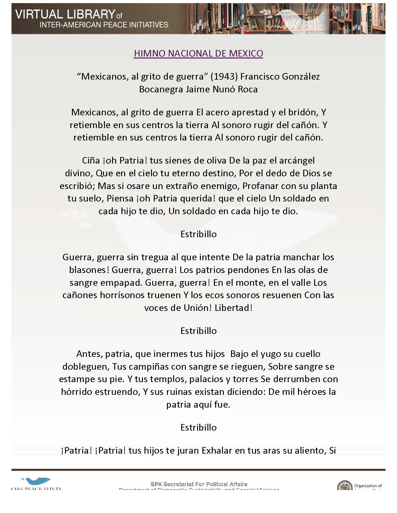 Himno Nacional Mexicano Con Letra Página 1 Imagenes Educativas