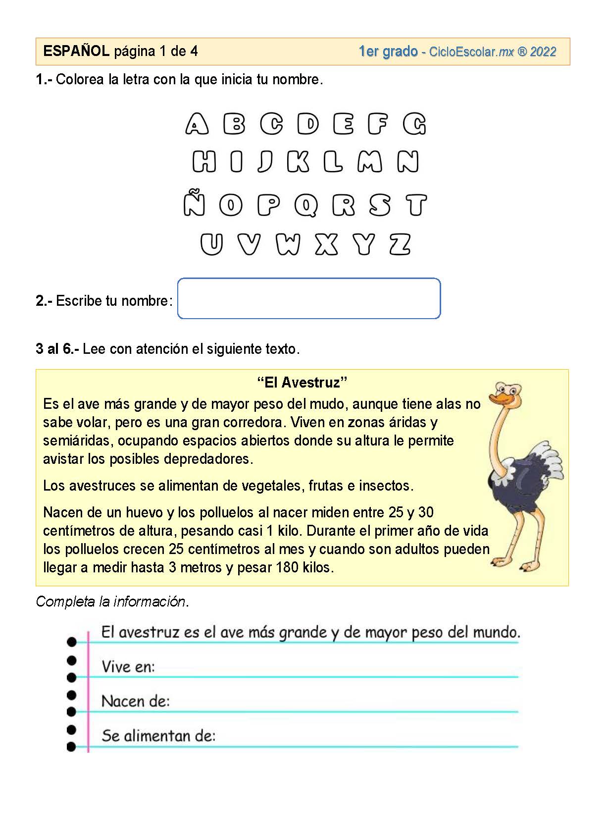 EXAMEN TRIMESTRE BLOQUE I 1° PRIMARIA CICLO ESCOLAR 2022-2023 ...
