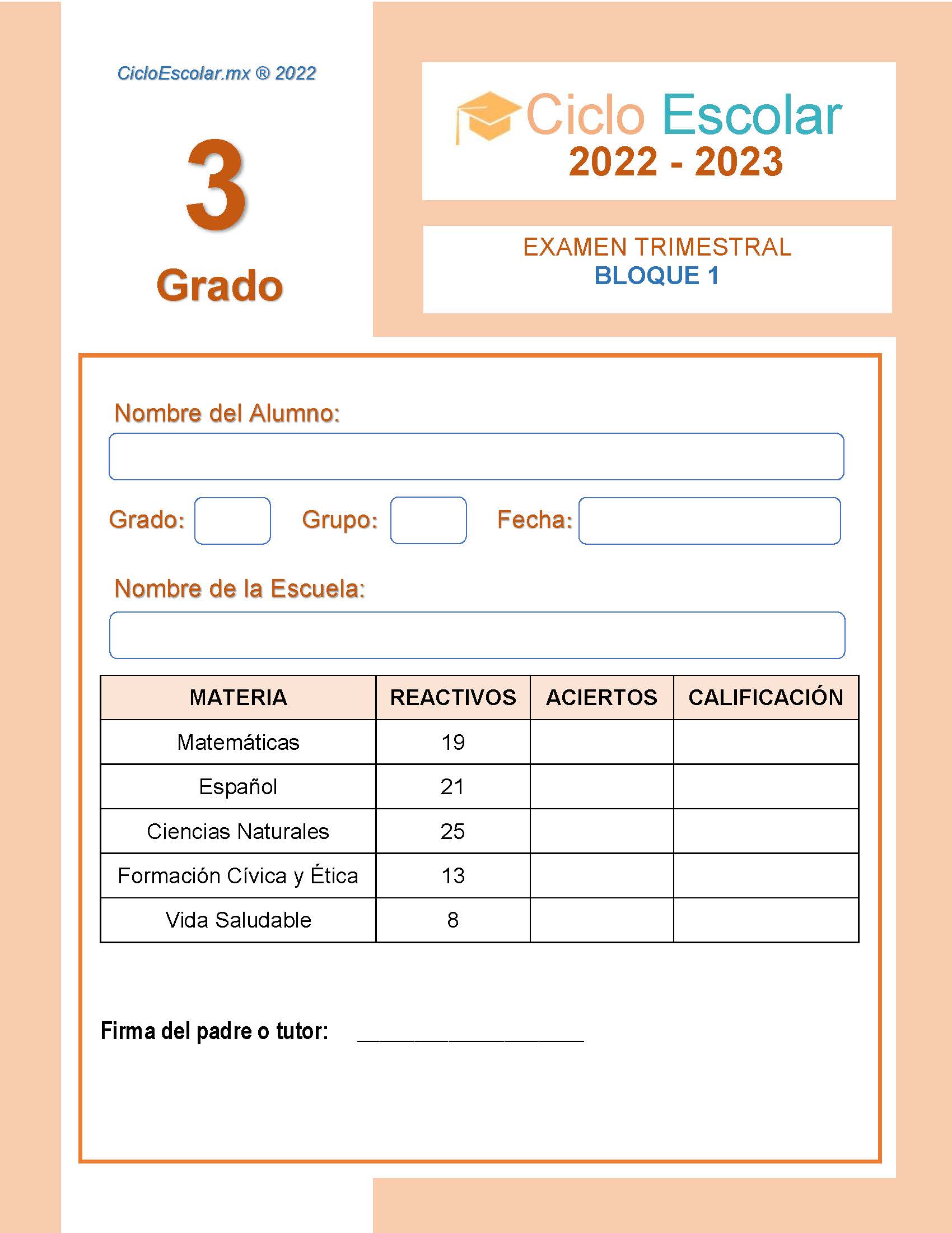 EXAMEN TRIMESTRE BLOQUE I 3° PRIMARIA CICLO ESCOLAR 2022-2023_Página_01 ...