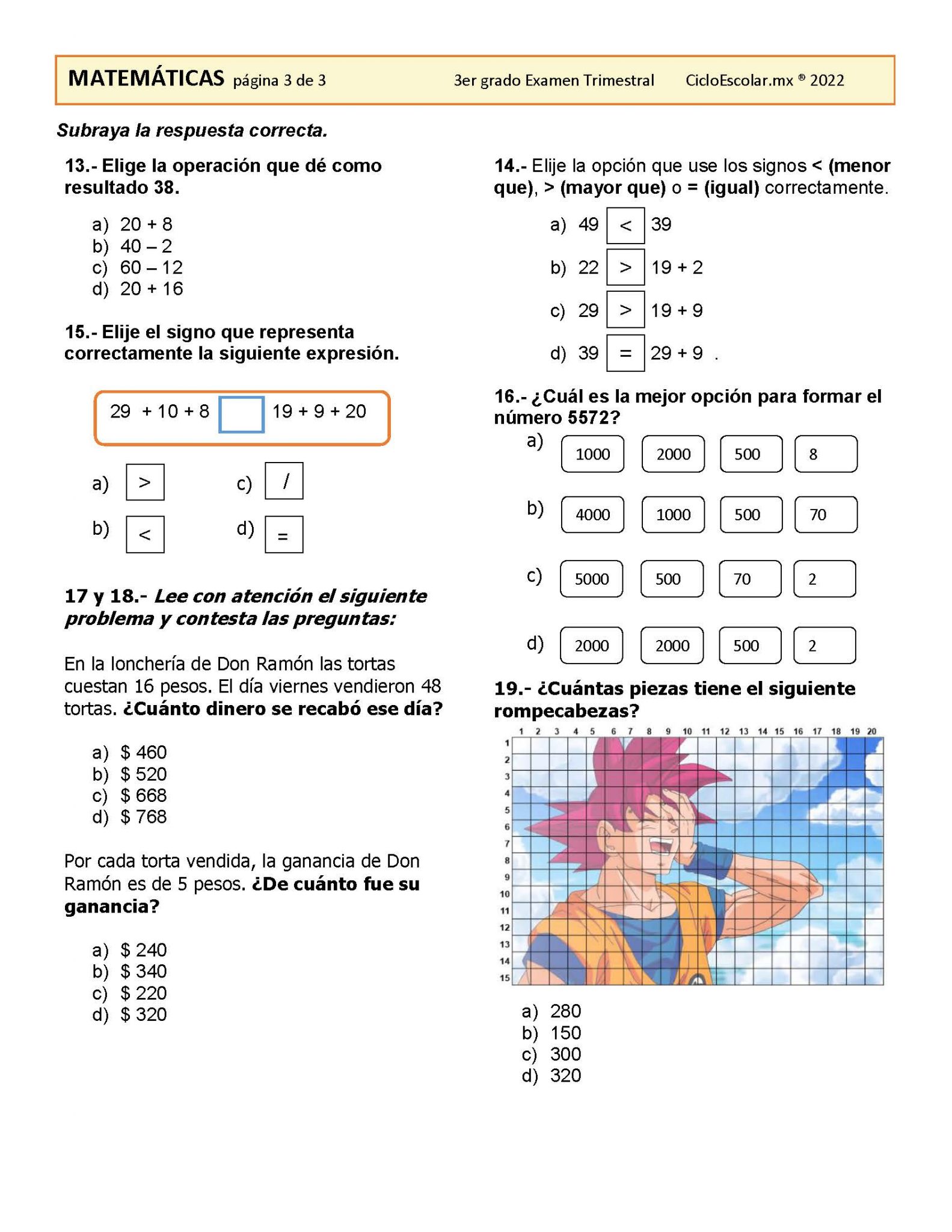 EXAMEN TRIMESTRE BLOQUE I 3° PRIMARIA CICLO ESCOLAR 2022-2023 ...