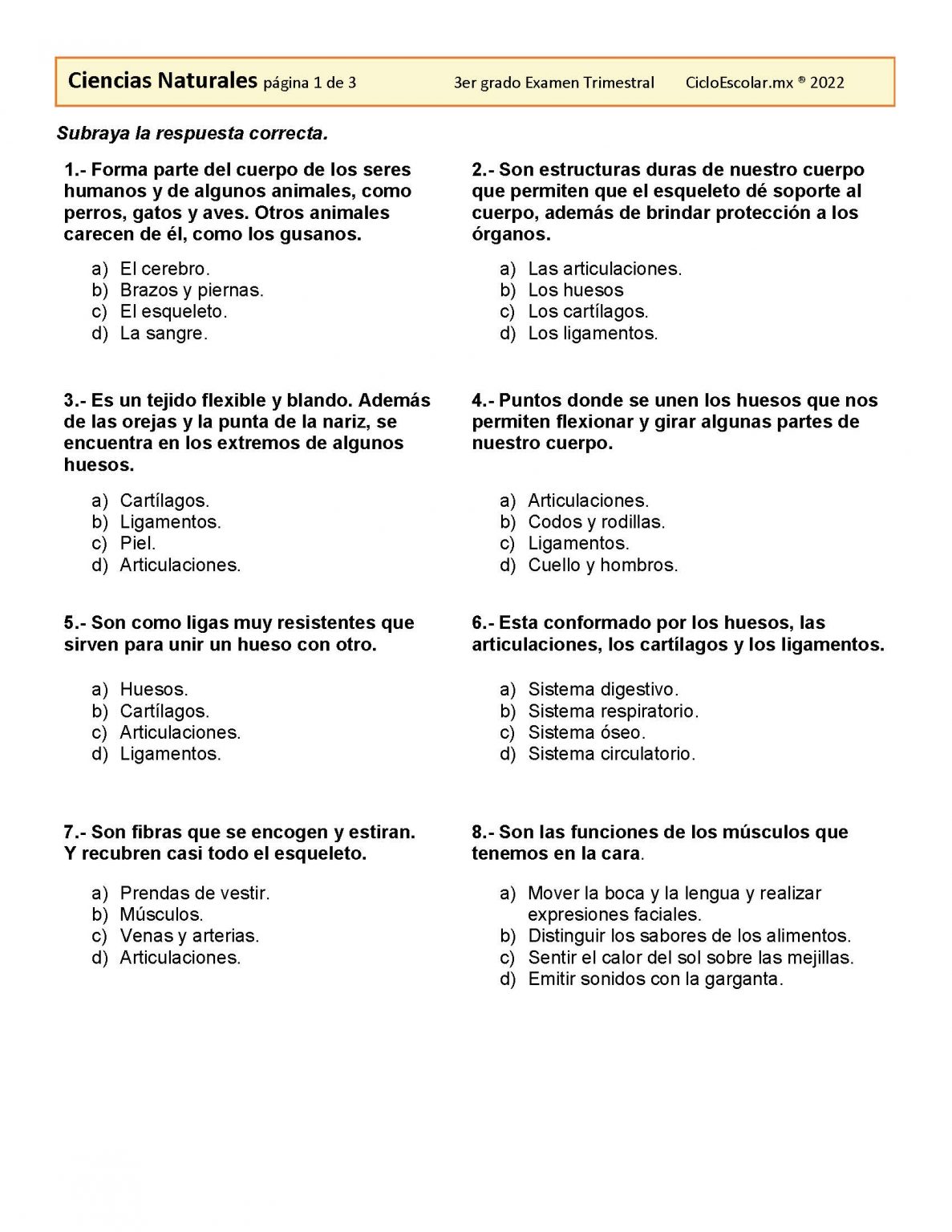 EXAMEN TRIMESTRE BLOQUE I 3° PRIMARIA CICLO ESCOLAR 2022-2023 ...