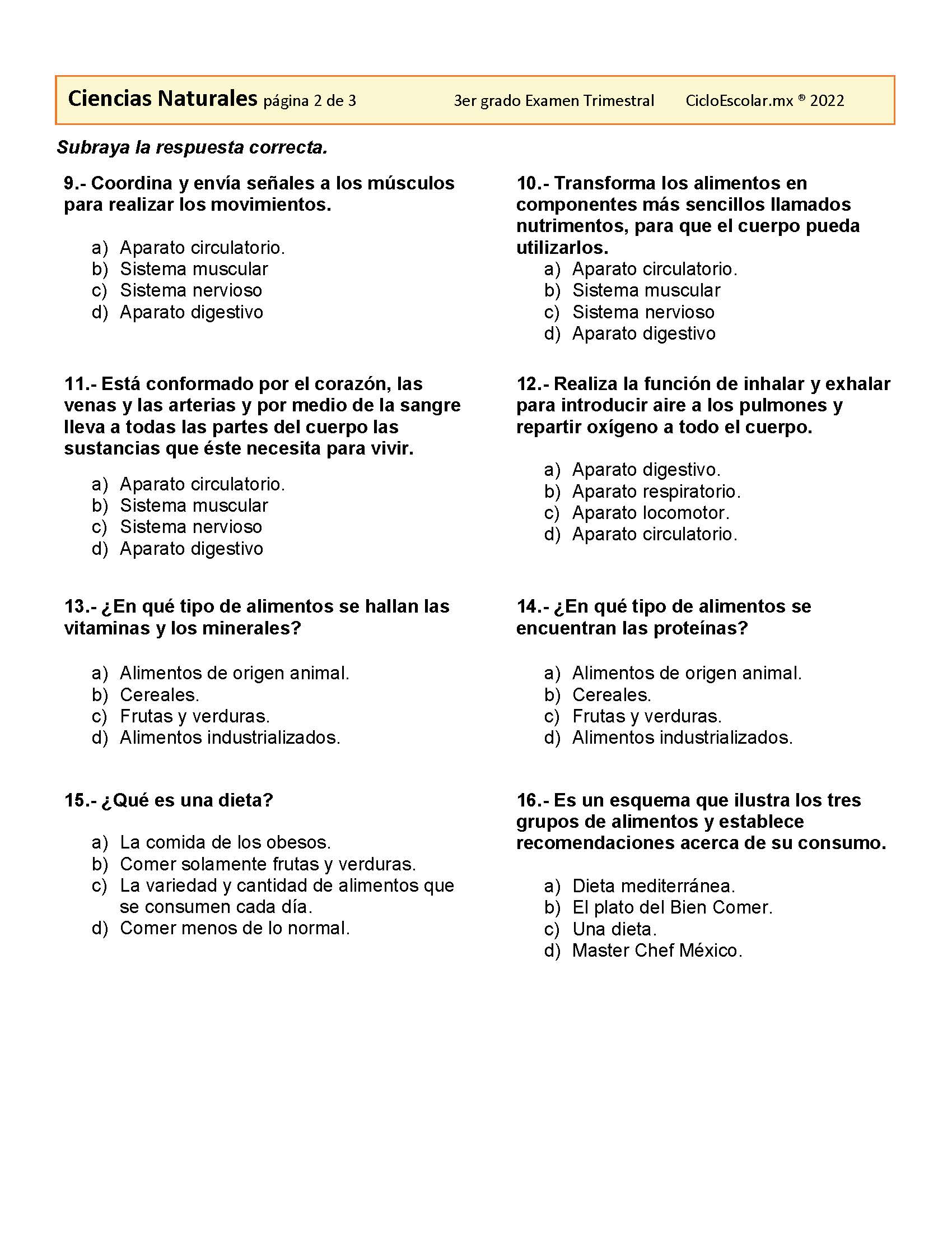 EXAMEN TRIMESTRE BLOQUE I 3° PRIMARIA CICLO ESCOLAR 2022-2023 ...