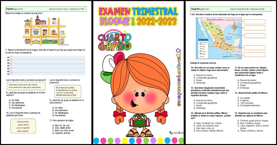 EXAMEN TRIMESTRE BLOQUE I 4° PRIMARIA CICLO ESCOLAR 2022-2023 ...