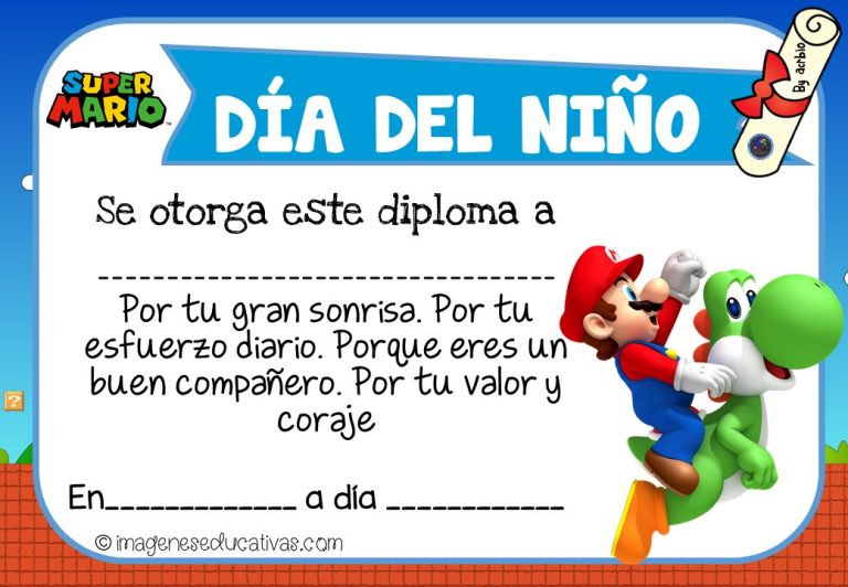 DIPLOMAS DÍA DEL NIÑO SUPER MARIO BROS (4) - Imagenes Educativas