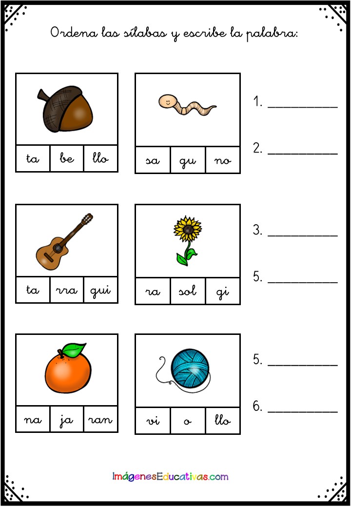 ordenar palabras trisilabas (3) - Imagenes Educativas