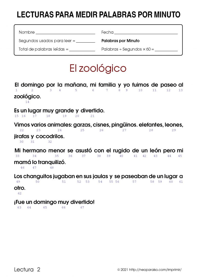 LECTURAS PARA MEDIR PALABRAS POR MINUTO - Imagenes Educativas