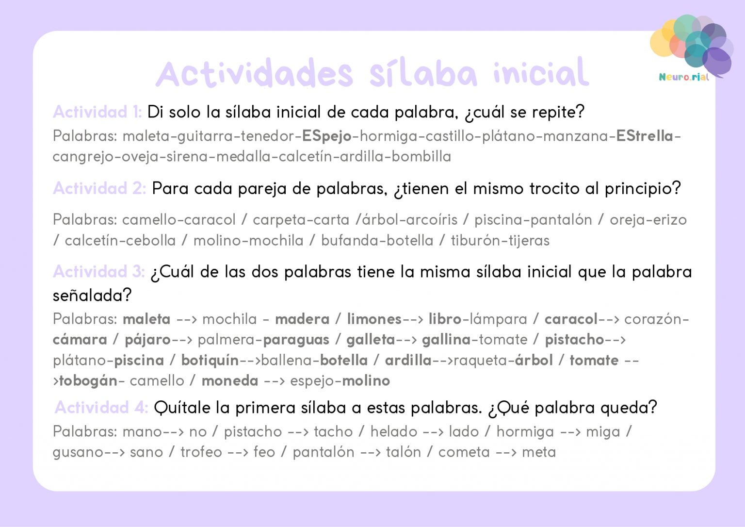 Conciencia silábica-sílaba inicial - Imagenes Educativas