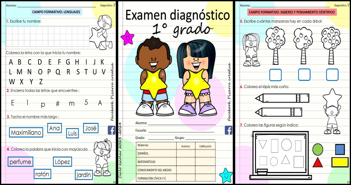 EXAMEN DIAGNÓSTICO PARA 1°GRADO Y 1º DE PRIMARIA 2023-2024 - Imagenes ...
