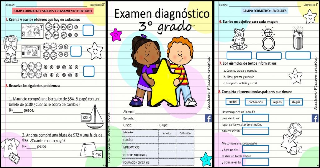 EXAMEN DIAGNÓSTICO PARA 3º GRADO Y 3º DE PRIMARIA 2023-2024 - Imagenes ...