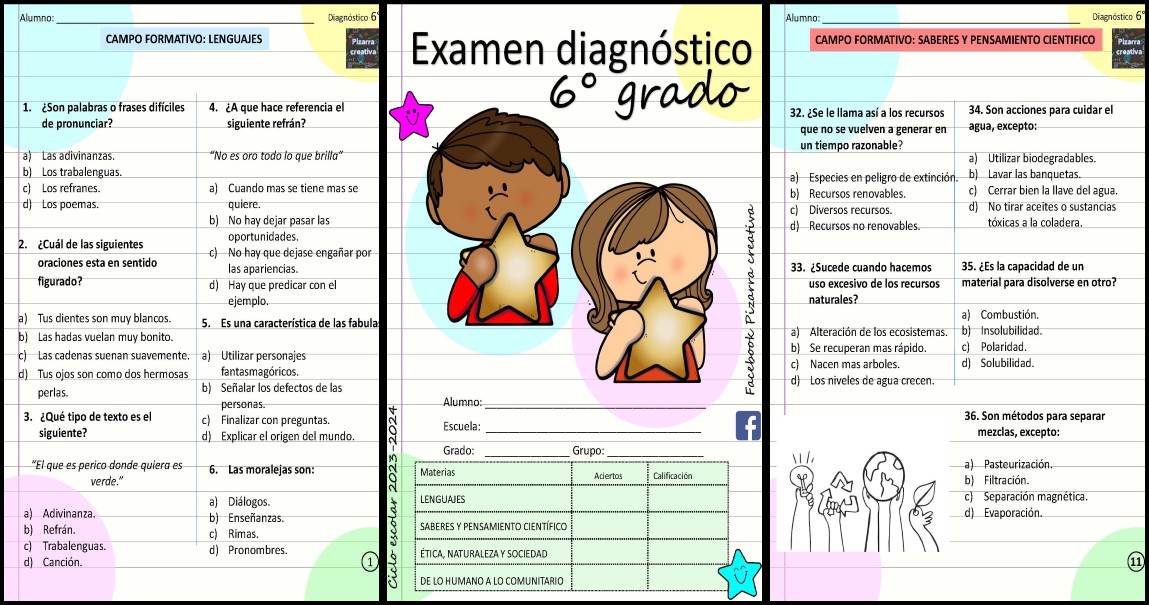 EXAMEN DIAGNÓSTICO PARA 6°GRADO Y 6º DE PRIMARIA 2023-2024 - Imagenes ...