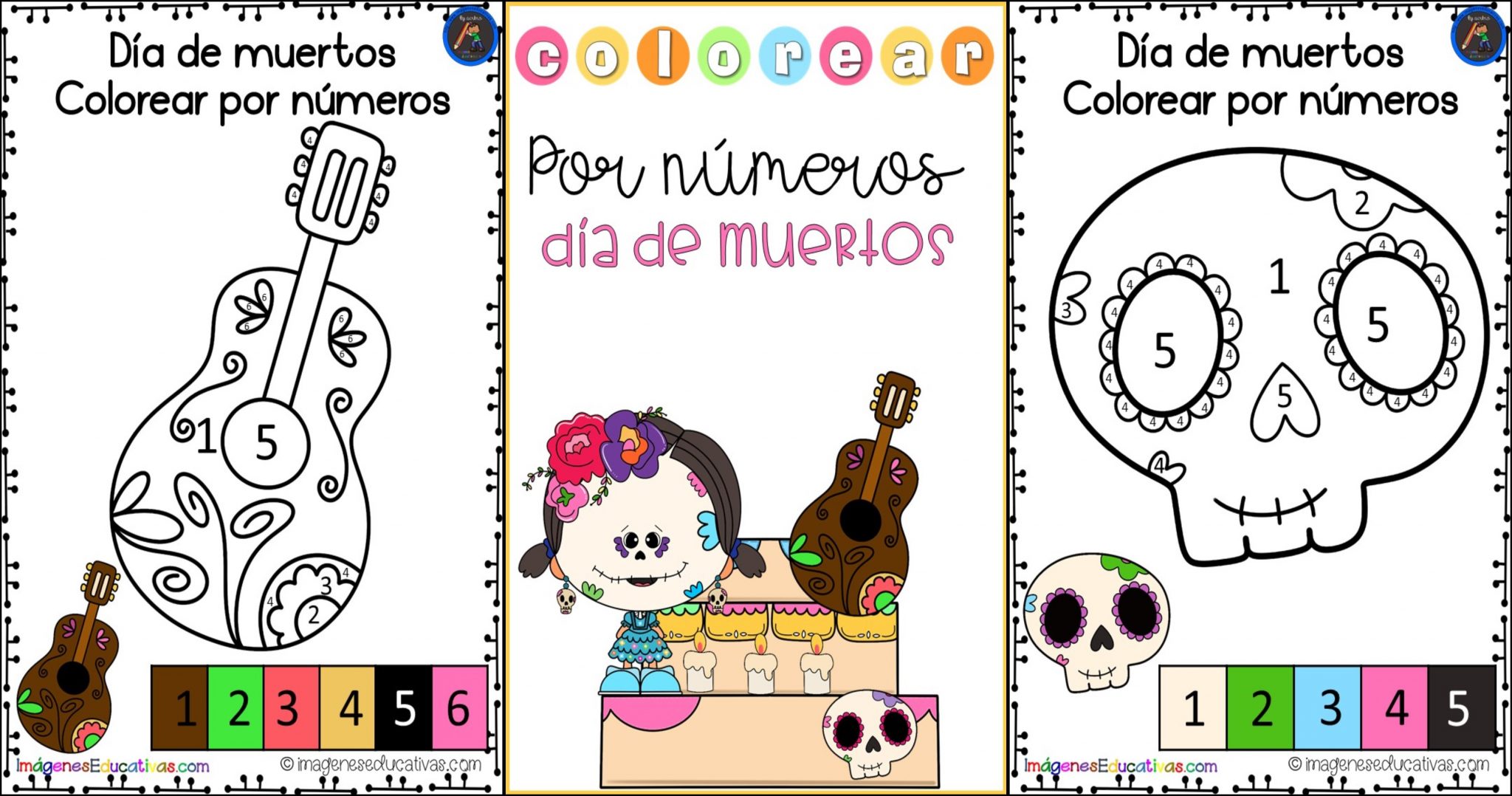 COLOREAR POR NÚMEROS DÍA DE MUERTOS - Imagenes Educativas