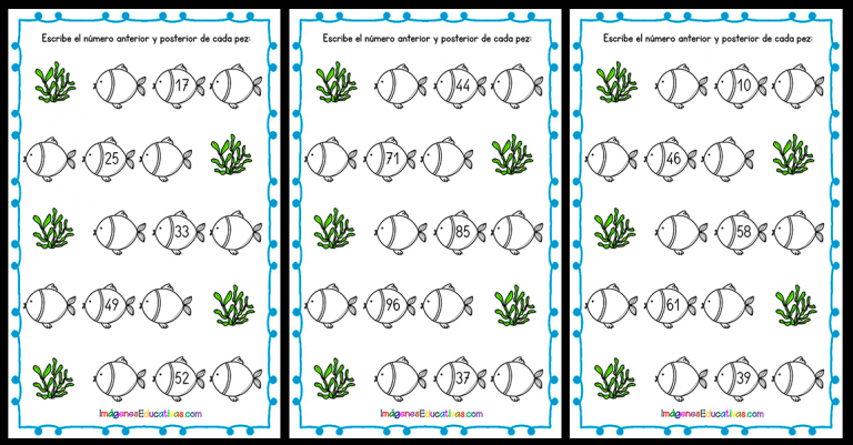 LOS PECES NUMÉRICOS PARA TRABAJAR EL NÚMERO ANTERIOR Y POSTERIOR ...