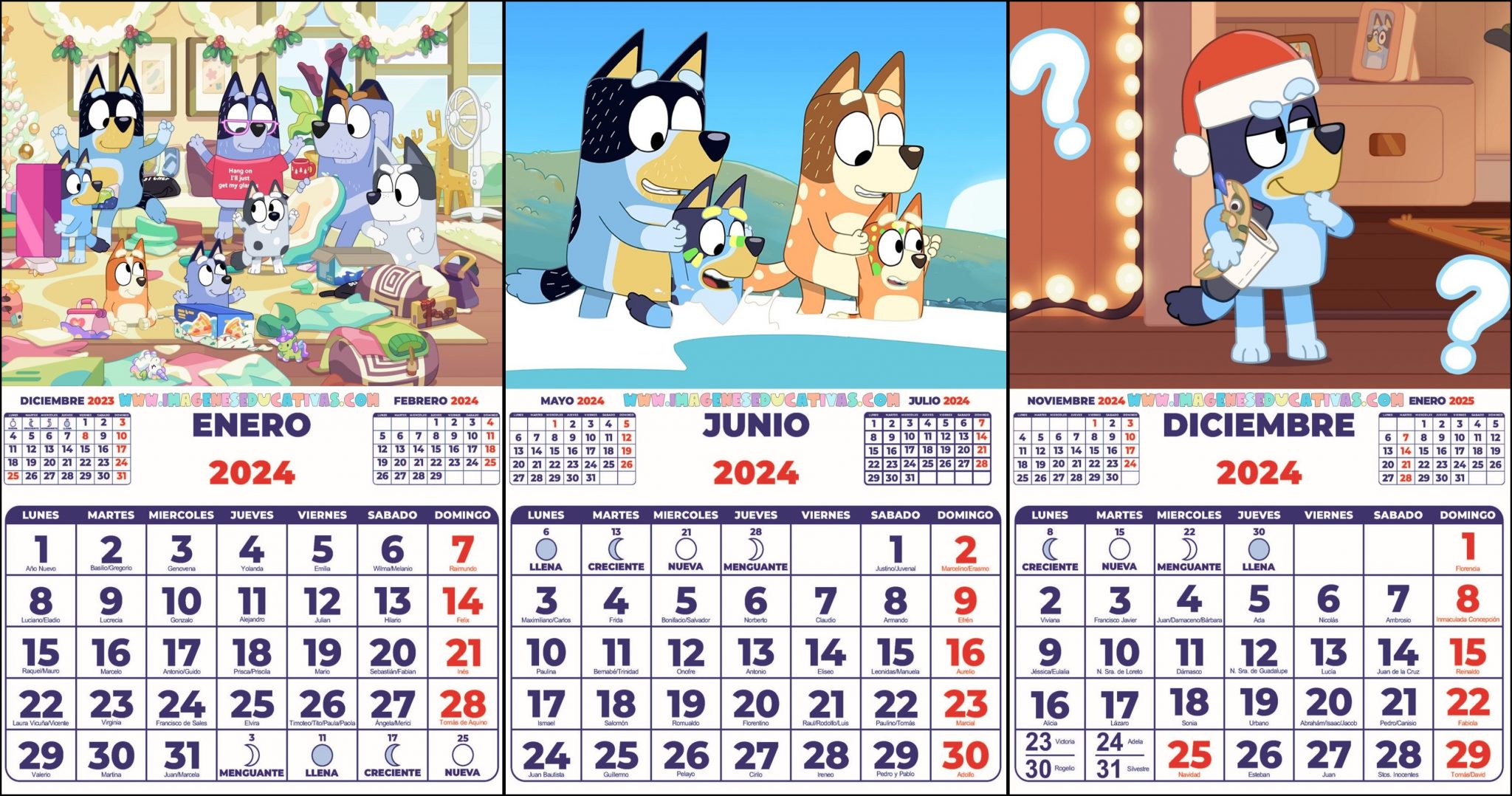 CALENDARIO 2024 FAMILIA BLUEY FASES LUNARES - Imagenes Educativas