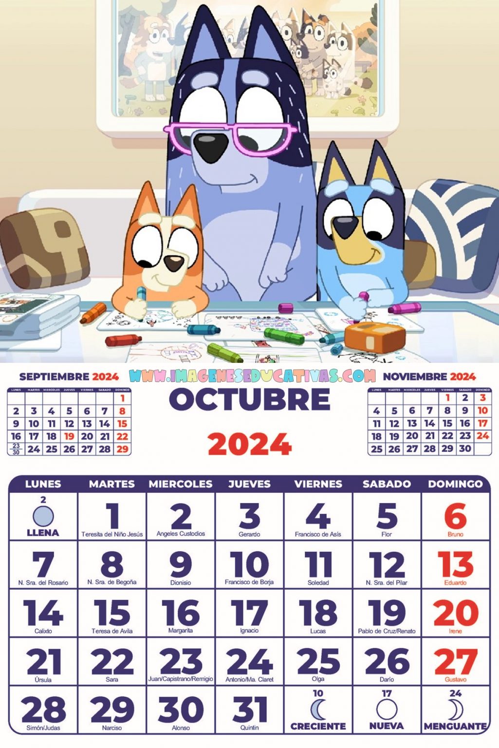CALENDARIO 2024 FAMILIA BLUEY FASES LUNARES (10) - Imagenes Educativas