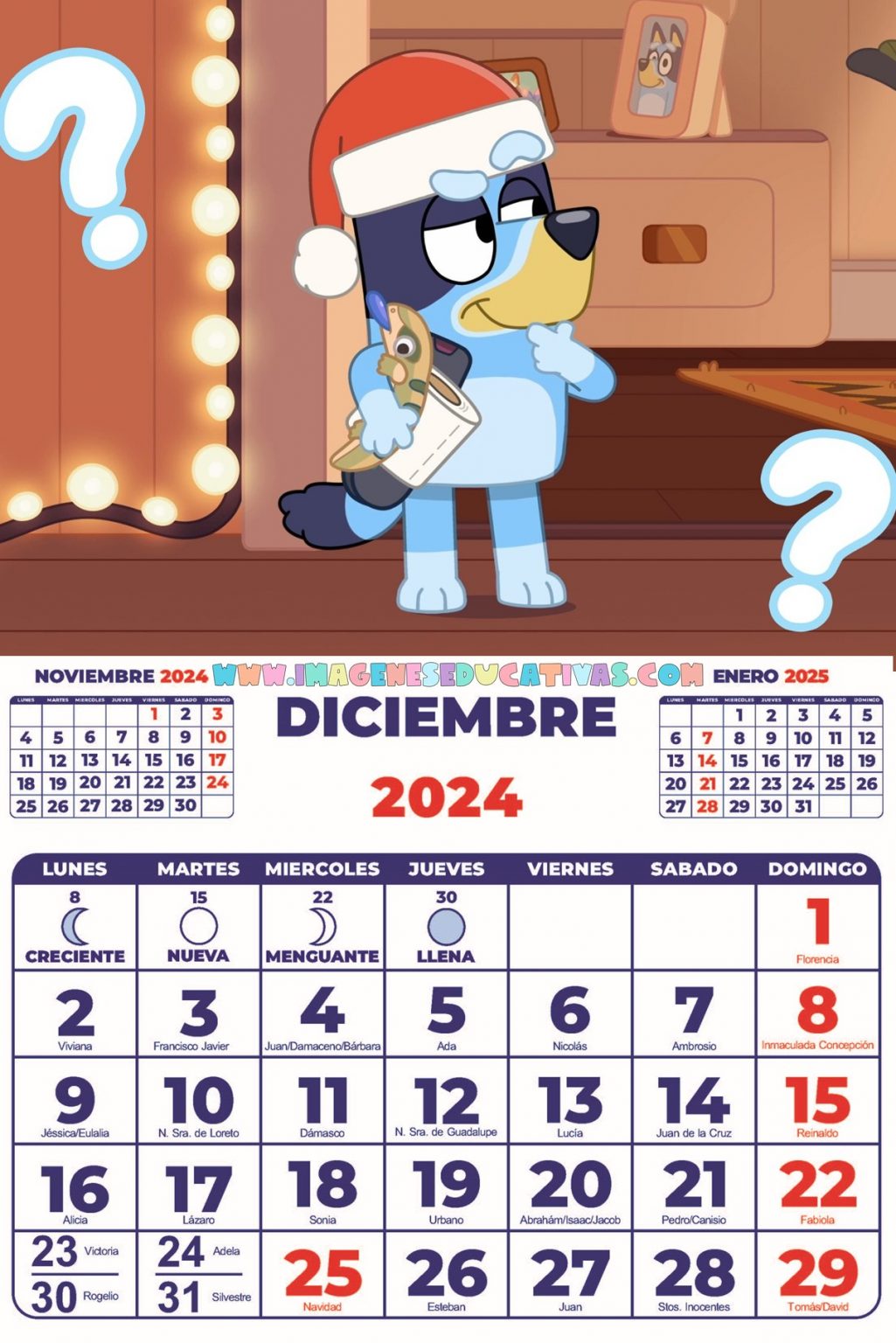 CALENDARIO 2024 FAMILIA BLUEY FASES LUNARES (12) - Imagenes Educativas