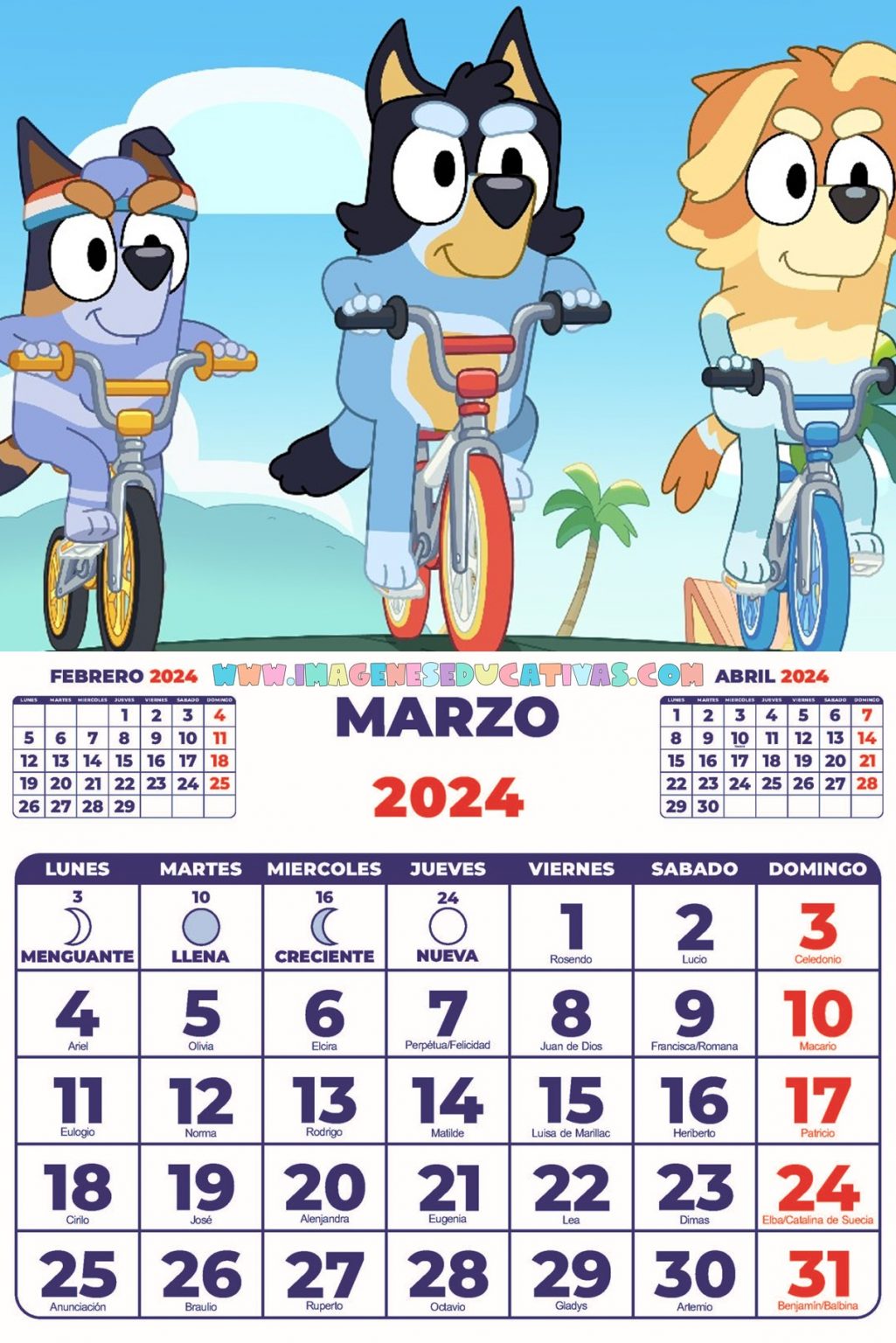 CALENDARIO 2024 FAMILIA BLUEY FASES LUNARES (3) - Imagenes Educativas