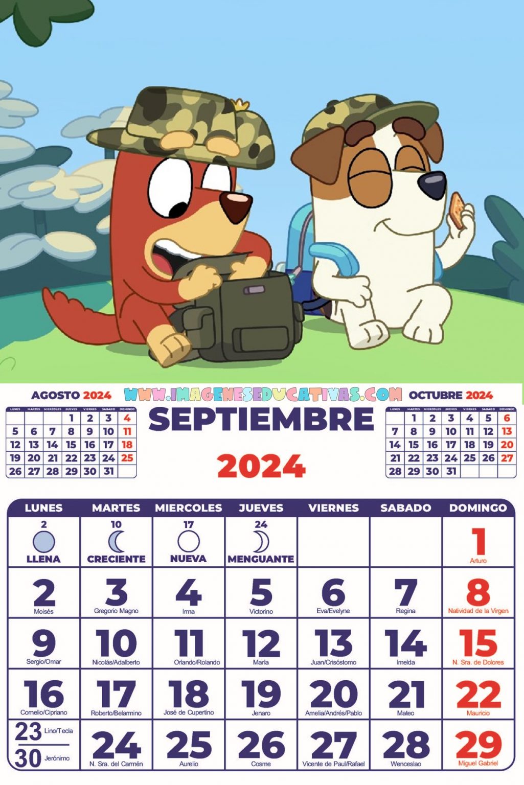 CALENDARIO 2024 FAMILIA BLUEY FASES LUNARES (9) - Imagenes Educativas