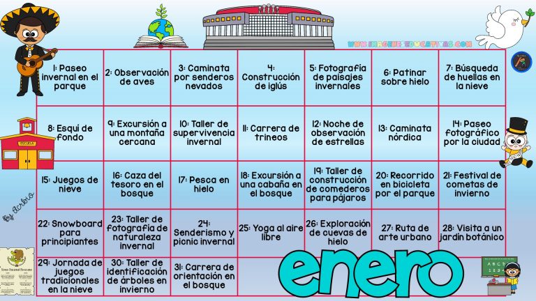 CALENDARIO INFANTIL ENERO DE ACTIVIDADES DIVERTIDAS PARA HACER AL AIRE ...