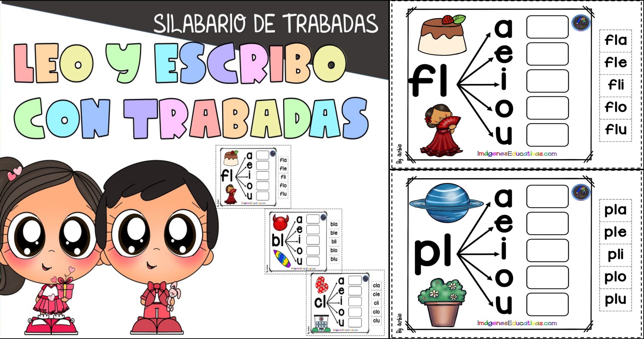 FICHAS PARA TRABAJAR SÍLABAS TRABADAS - Imagenes Educativas