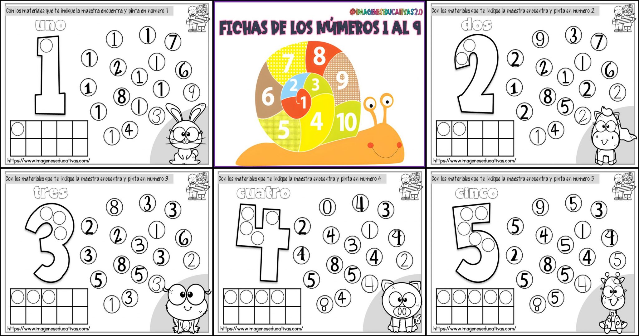 FICHAS PARA TRABAJAR LOS NÚMEROS DEL 1 AL 9 - Imagenes Educativas