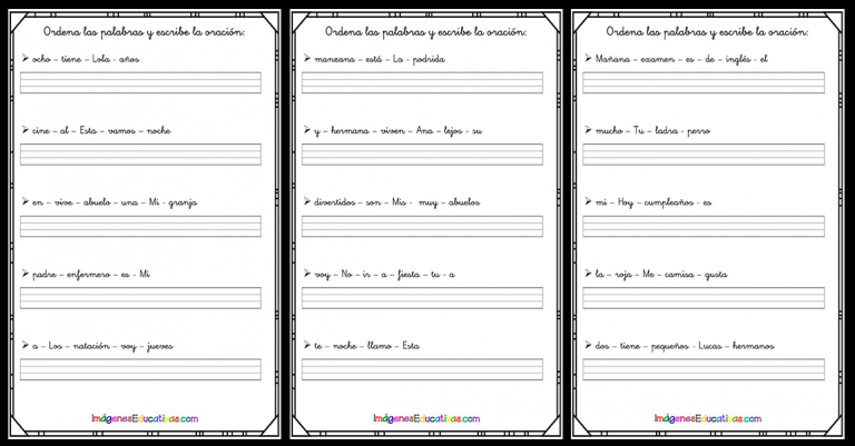 FICHAS PARA FORMAR ORACIONES - Imagenes Educativas