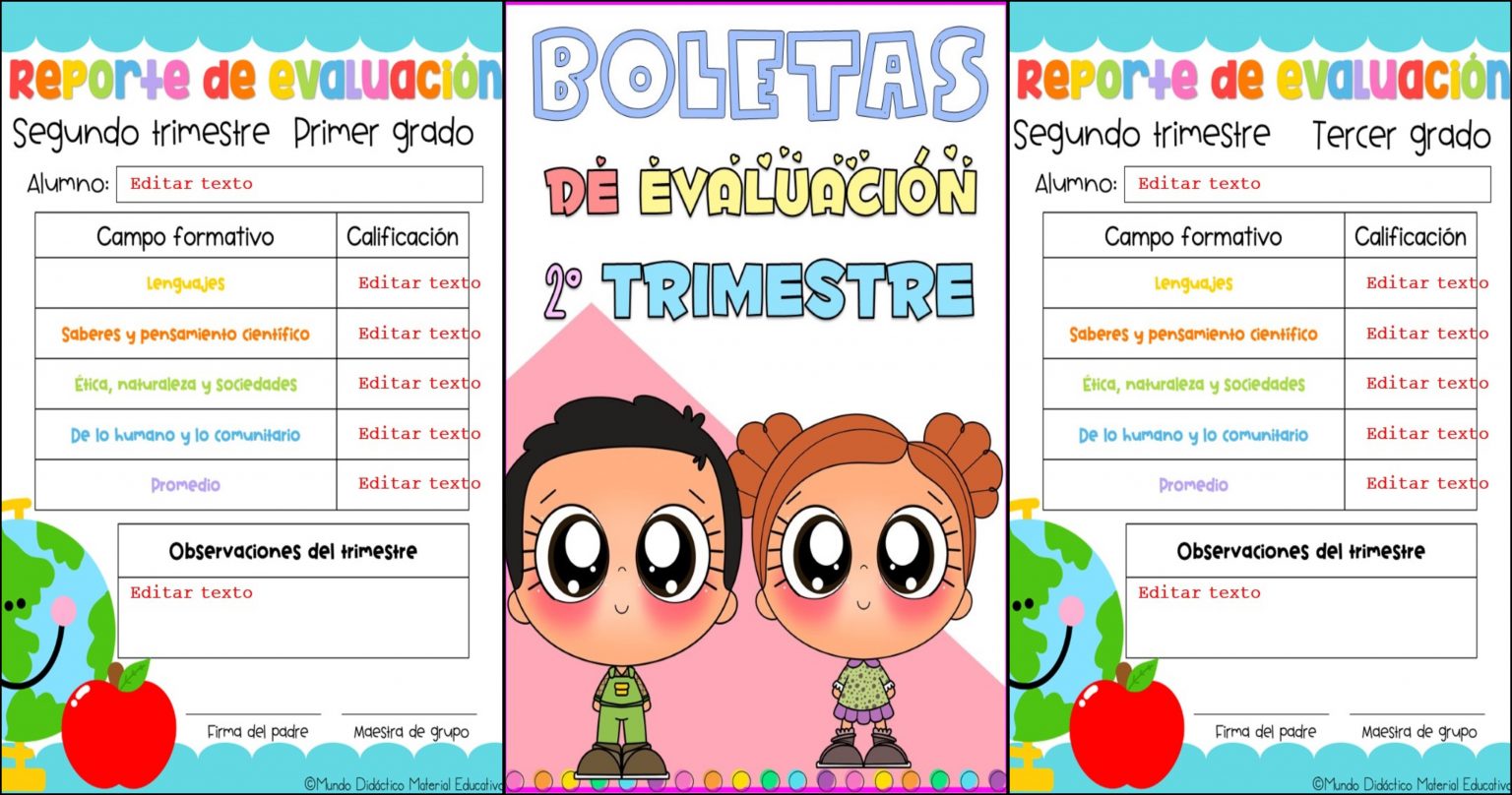 BOLETA DE EVALUACIÓN EDITABLE 2024 2º TRIMETRE FORMATO 2 - Imagenes Educativas