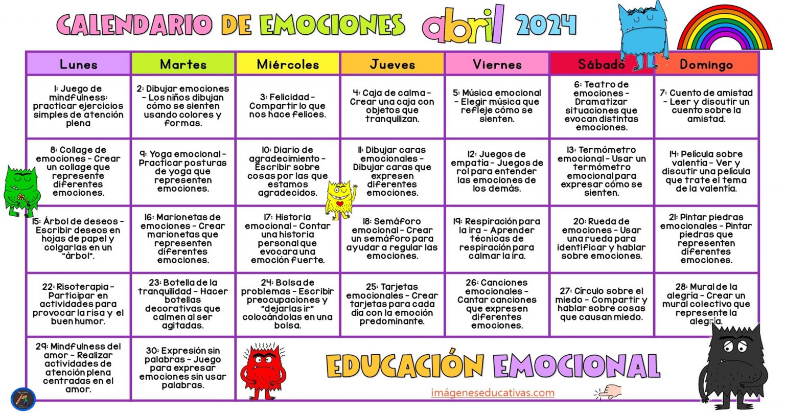 CALENDARIO EDUCACIÓN EMOCIONAL PARA EDUCACIÓN PRIMARIA ABRIL 2024 ...