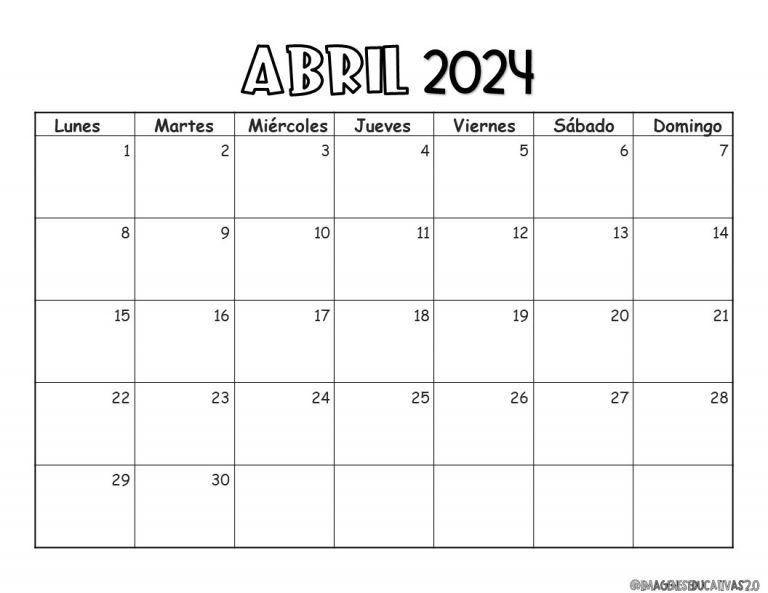 CALENDARIOS MES DE ABRIL - Imagenes Educativas