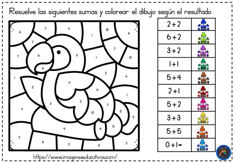 DIBUJOS DE ANIMALES SUMA Y COLOREA SEGÚN EL RESULTADO - Imagenes Educativas